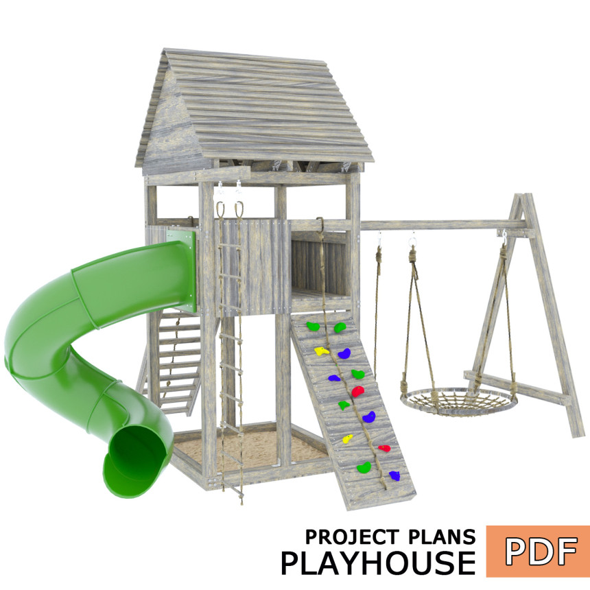 Playhouse build plan for kids, Playset DIY, Treehouse - Digital ...