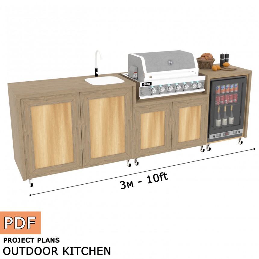 DIY Outdoor Grill Kitchen - 10ft, Grill Cabinet, Grill Table, Grill ...